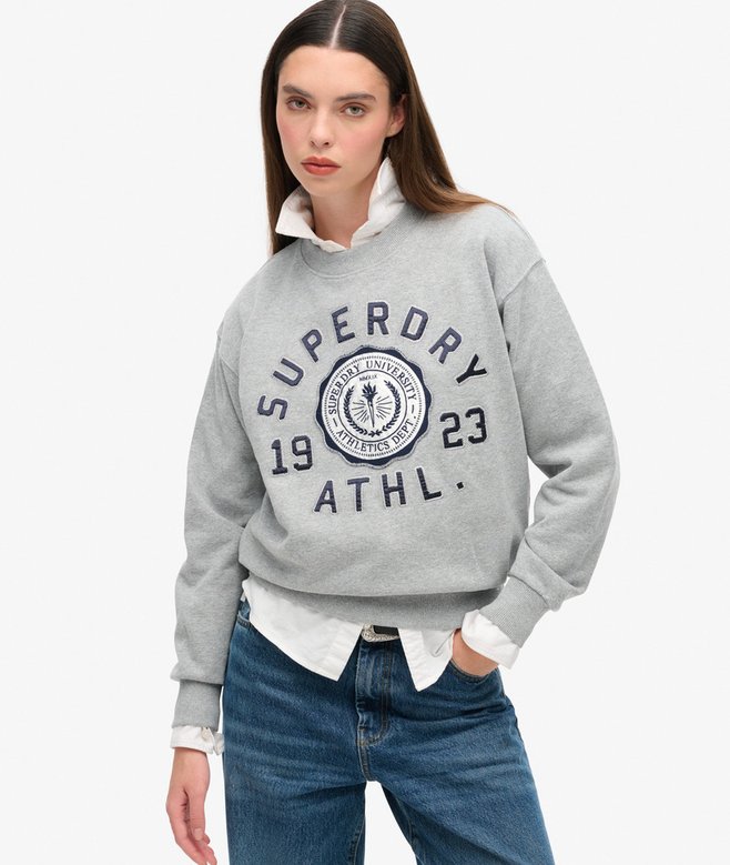 womens College Script Loose Sweatshirt in Ash Grey Marl | Superdry UK