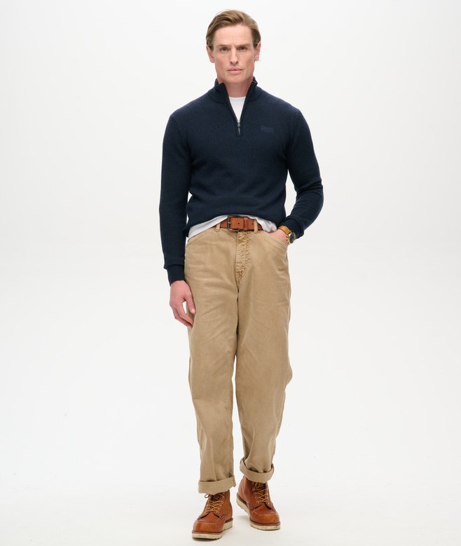 mens Essential Embroidered Knitted Half Zip Jumper in Carbon Navy Marl ...