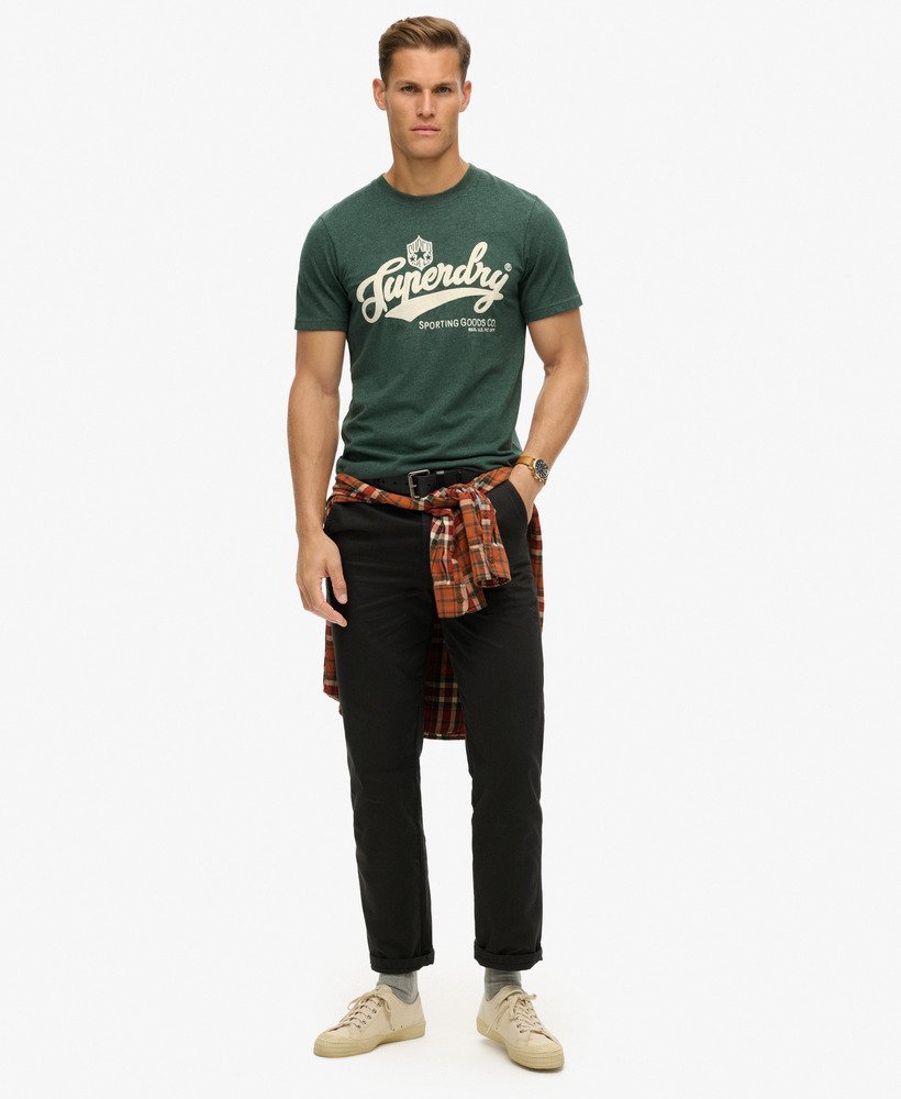 mens Vintage Script Style College T-Shirt in Enamel Green Marl ...