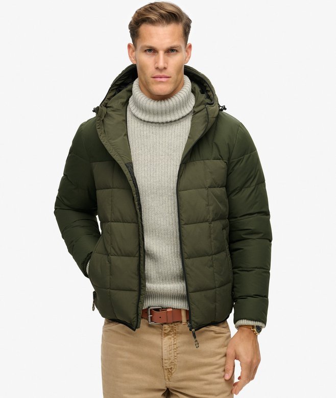 mens Expedition Hooded Puffer Jacket in Surplus Goods Olive Green ...