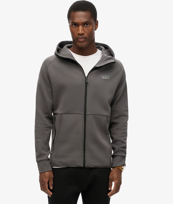 mens Sport Tech Logo Loose Zip Hoodie in DARK SLATE GREY | Superdry UK