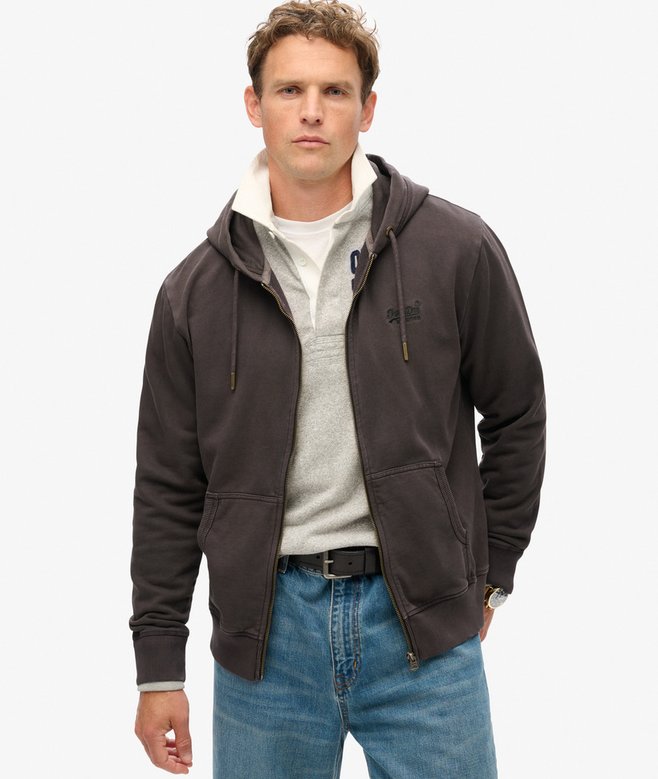 mens Essential Logo Washed Zip Hoodie in Washed Ganache Brown | Superdry IE