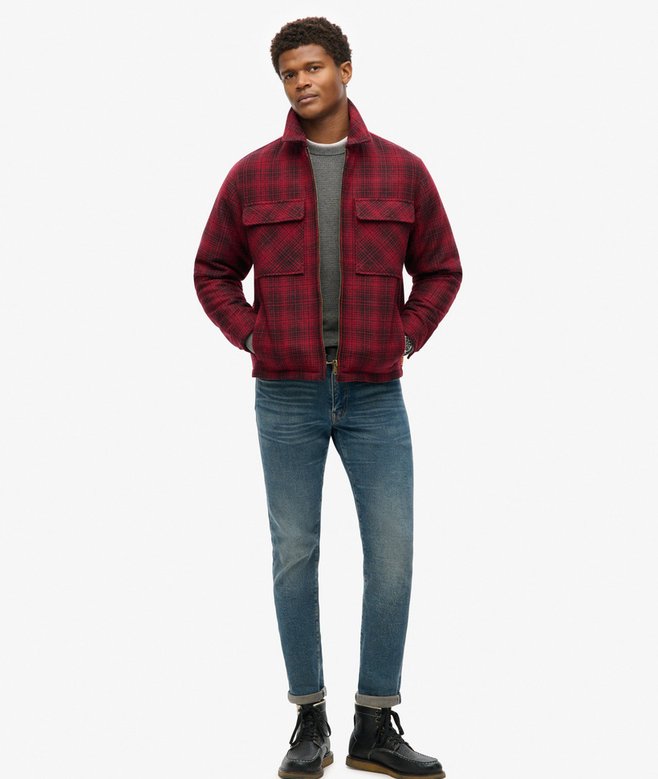 mens Surplus Wool Check Zip Through Overshirt in Haze Scarlett Ombre ...