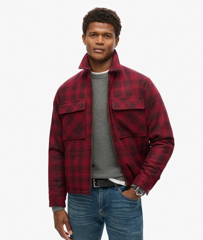 mens Surplus Wool Check Zip Through Overshirt in Haze Scarlett Ombre ...
