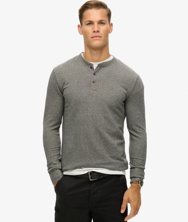 mens The Merchant Store - Grandad Top in Heritage Dark Grey Grindle ...