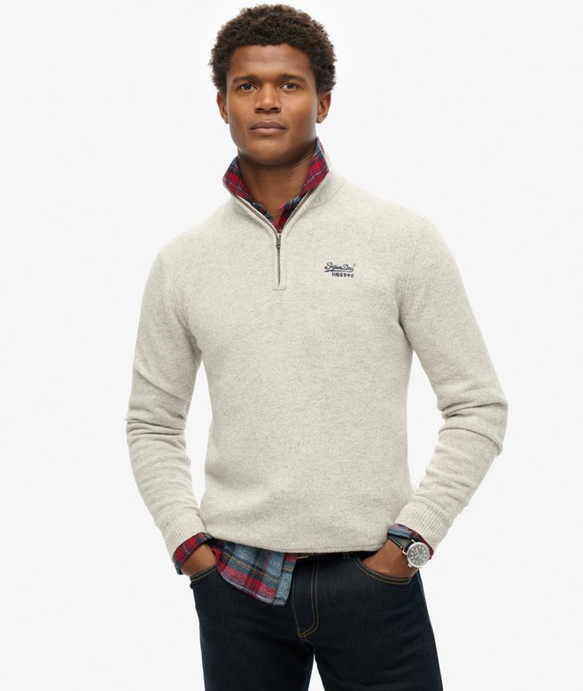 mens Essential Embroidered Knitted Half Zip Jumper in Athletic Grey ...