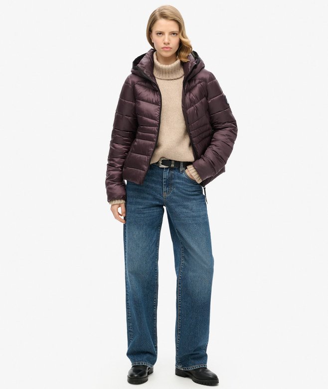 womens Hooded Fuji Quilted Padded Jacket in Smoky Aubergine Purple ...