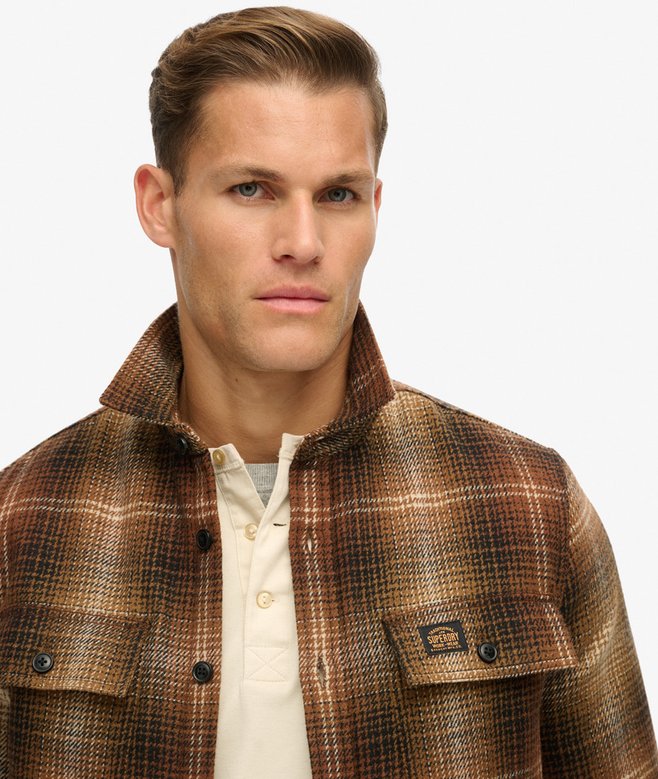 Surchemise zippée en laine à carreaux avec doublure en polairemarron ...