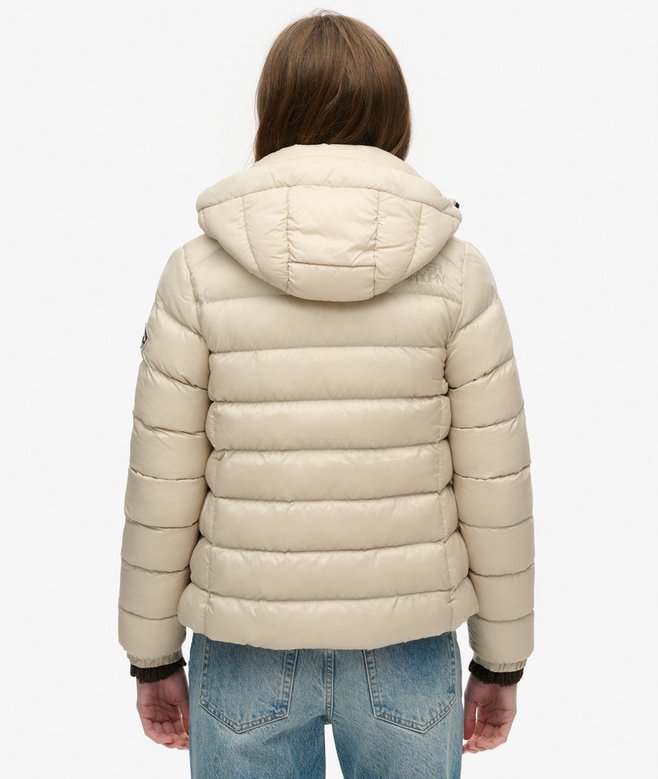 womens Hooded Fuji Padded Jacket in Pelican Beige | Superdry UK
