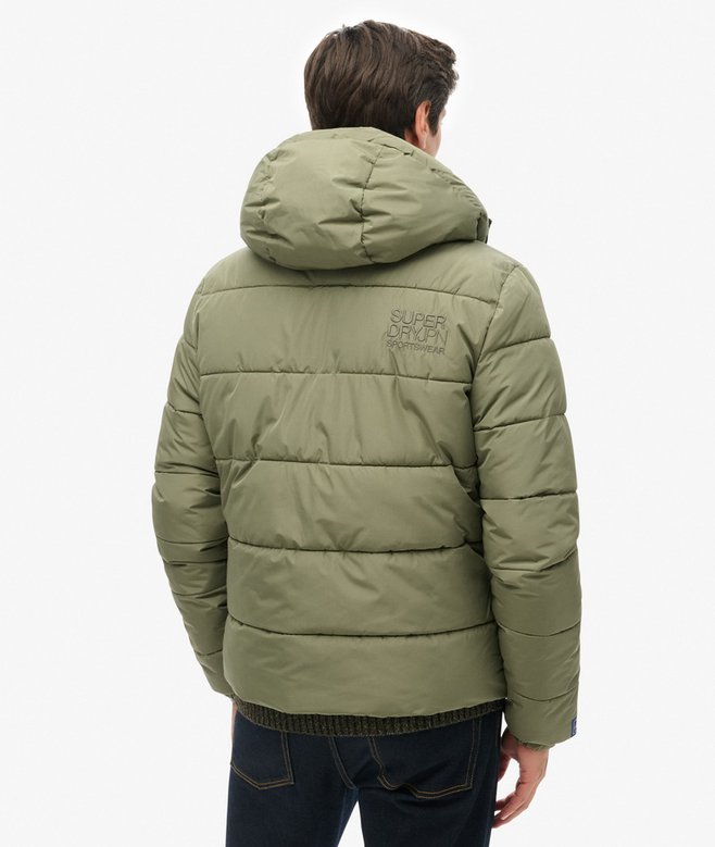 mens Hooded Sports Puffer Jacket in Dusty Olive Green | Superdry IE