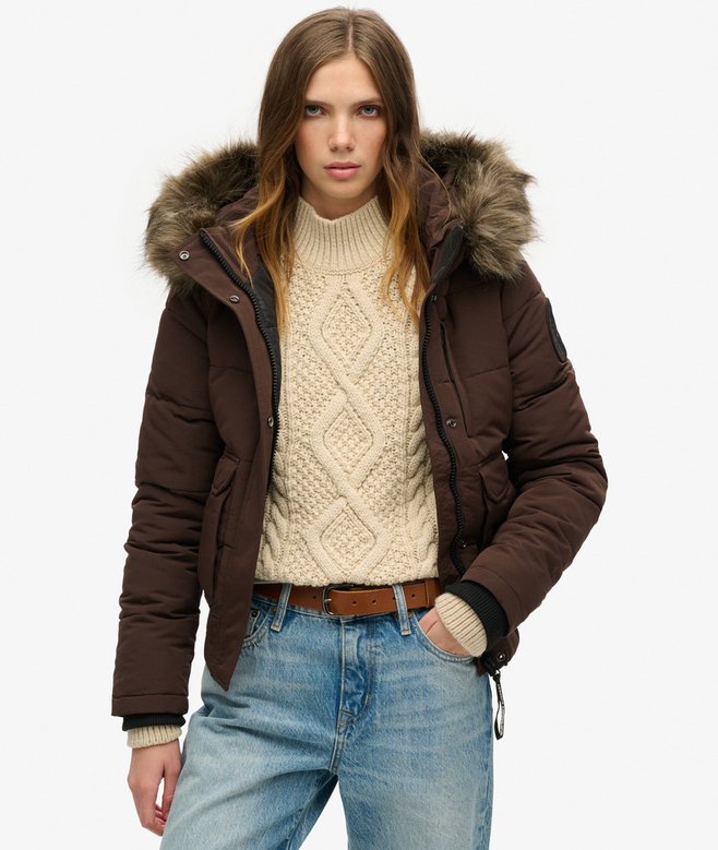 womens Everest Hooded Bomber Jacket in Java Brown | Superdry IE