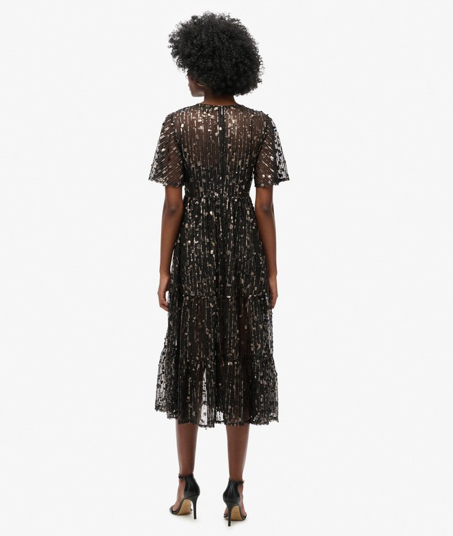 womens Volume Tiered Mesh Midi Dress in Stadium Grey Grit | Superdry UK