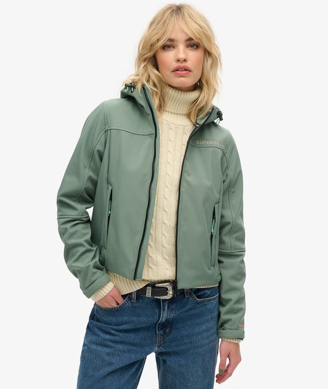 womens Hooded Soft Shell Trekker Jacket in Laurel Khaki | Superdry UK