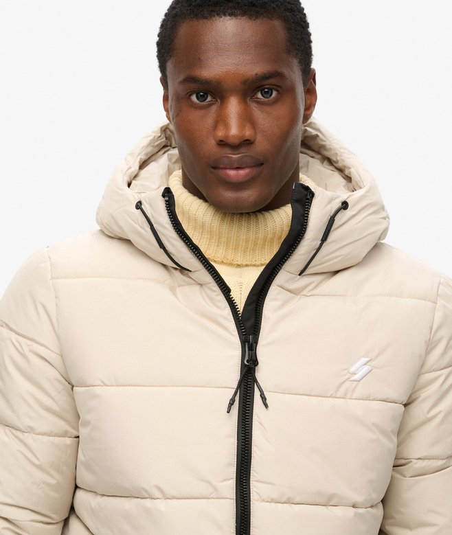 mens Hooded Sports Puffer Jacket in Pelican Beige | Superdry IE