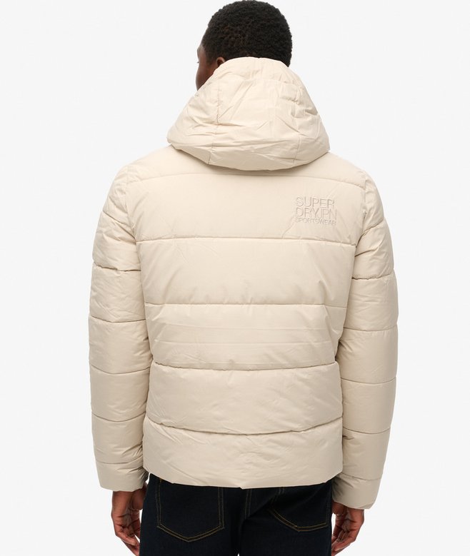 mens Hooded Sports Puffer Jacket in Pelican Beige | Superdry IE