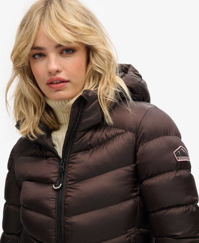 womens Hooded Fuji Padded Jacket in Dark Oak Brown | Superdry IE