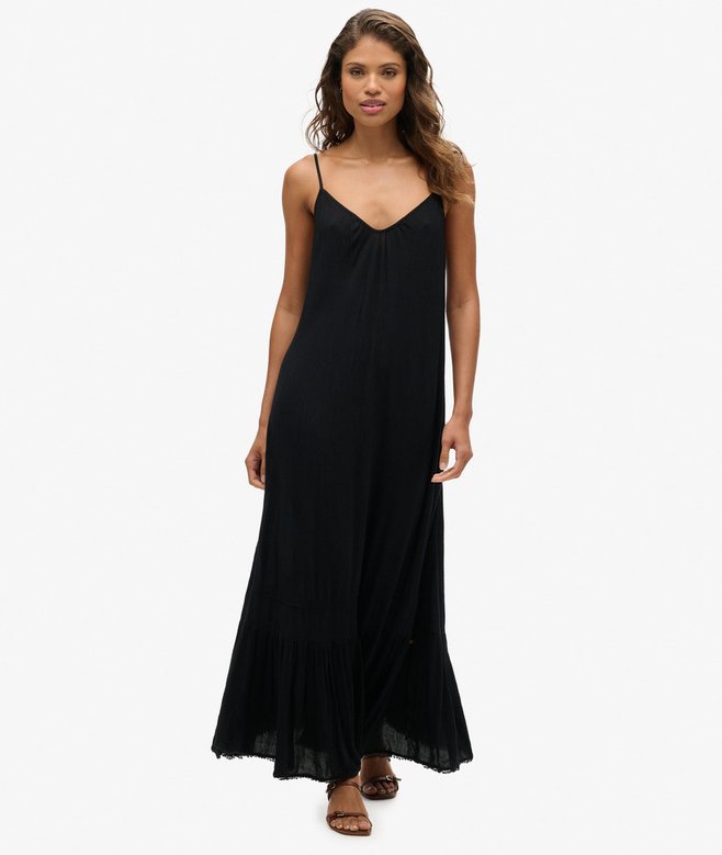 womens Long Cami Dress in JET BLACK | Superdry UK