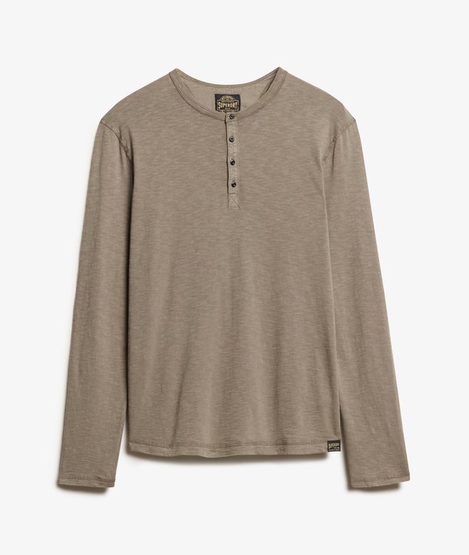 mens Long Sleeved Jersey Grandad Top in Walnut Brown | Superdry UK