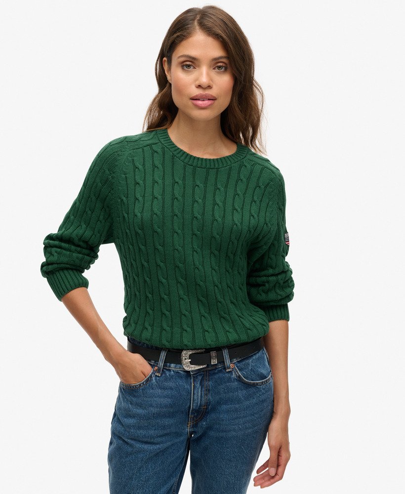 Lässiger Zopfmuster-Pullover dunkelgrün für Damen | Superdry DE