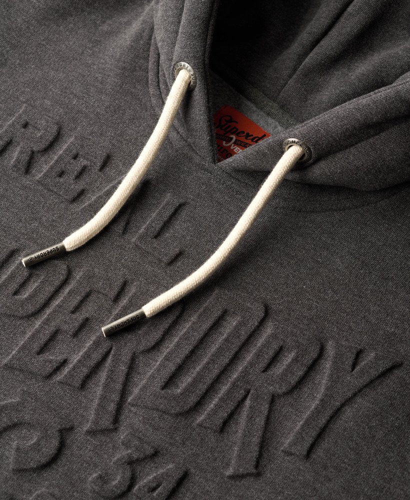 mens Embossed Logo Graphic Hoodie in Graphite Dark Grey Marl | Superdry UK
