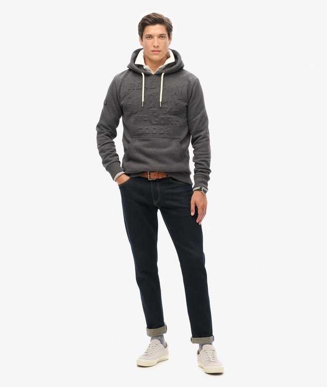 mens Embossed Logo Graphic Hoodie in Graphite Dark Grey Marl | Superdry UK