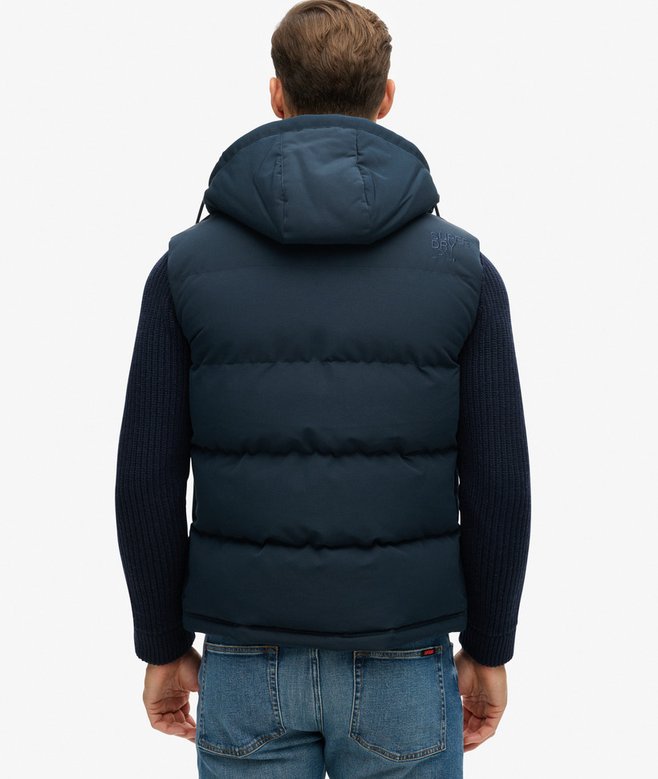 mens Everest Hooded Puffer Gilet in Eclipse Navy | Superdry UK