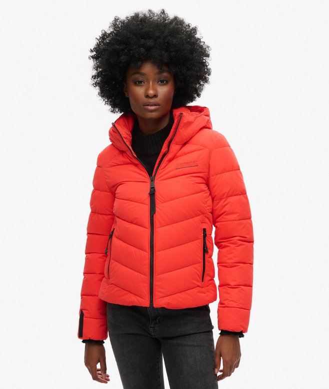womens Hooded Microfibre Padded Jacket in Sunset Red | Superdry UK