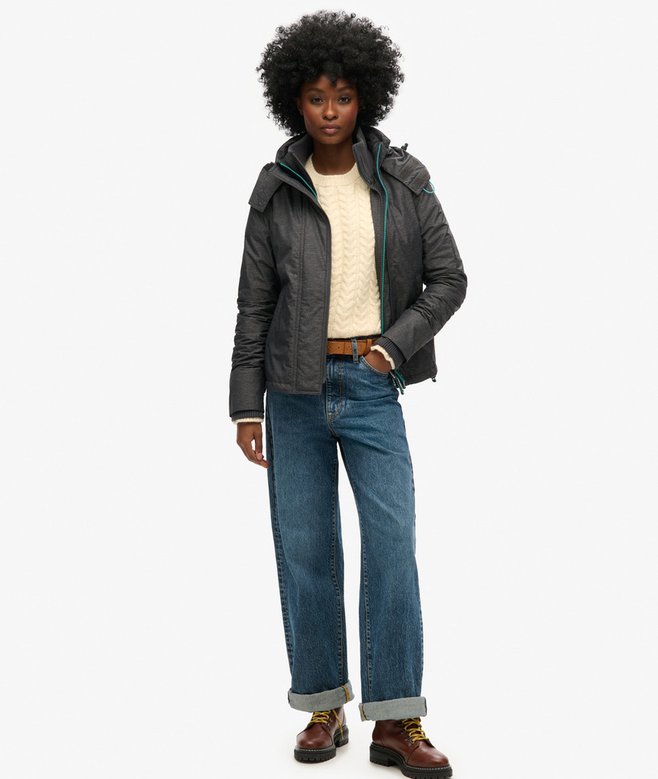 Dames Pop Zip Arctic SD-Windcheater met capuchon in mid charcoal marl ...