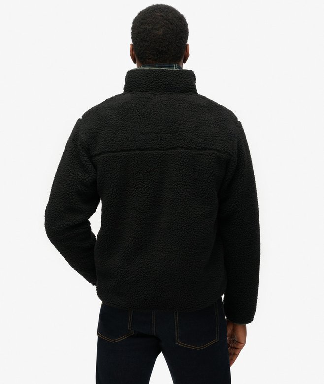 mens Vintage Retro Borg Fleece Jacket in Black | Superdry US