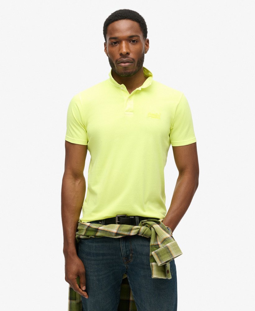 mens Essential Logo Neon Jersey Polo Shirt in Dry Fluro Yellow ...