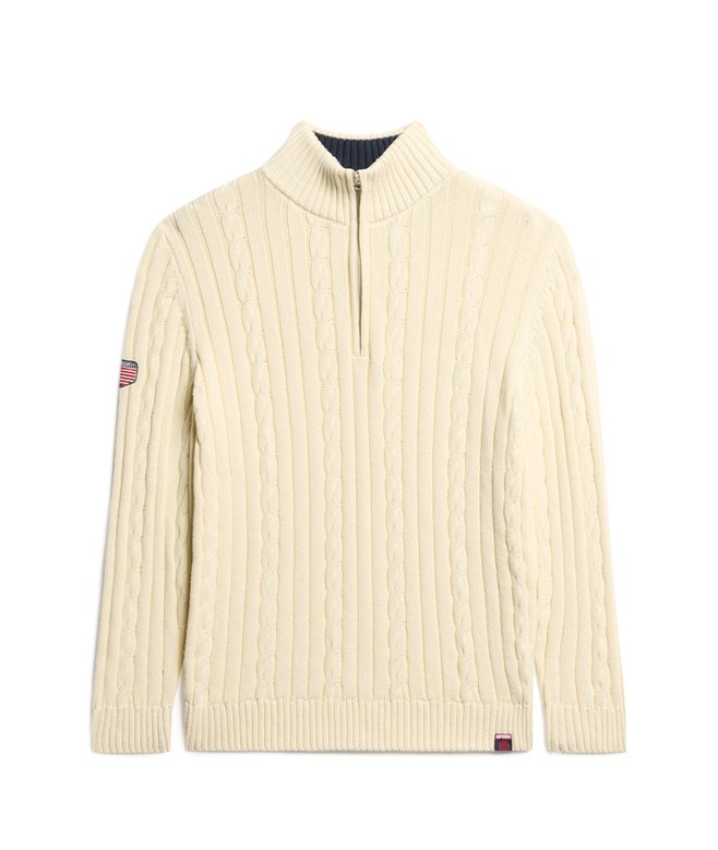 womens Knitted Rugby Half Zip Jumper in Cable Cream | Superdry UK