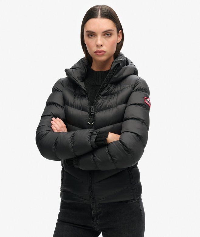 womens Hooded Fuji Padded Jacket in Black | Superdry UK