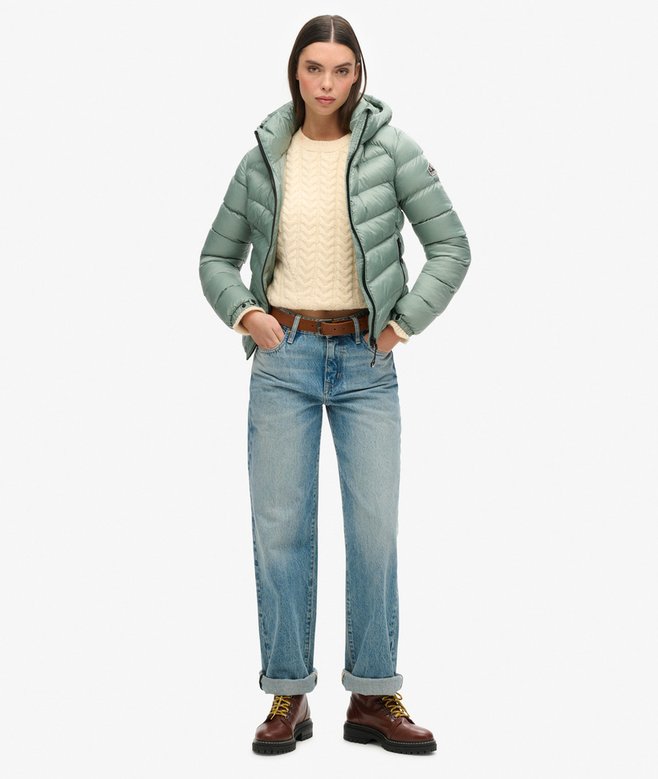 womens Hooded Fuji Padded Jacket in Light Jade Green | Superdry UK