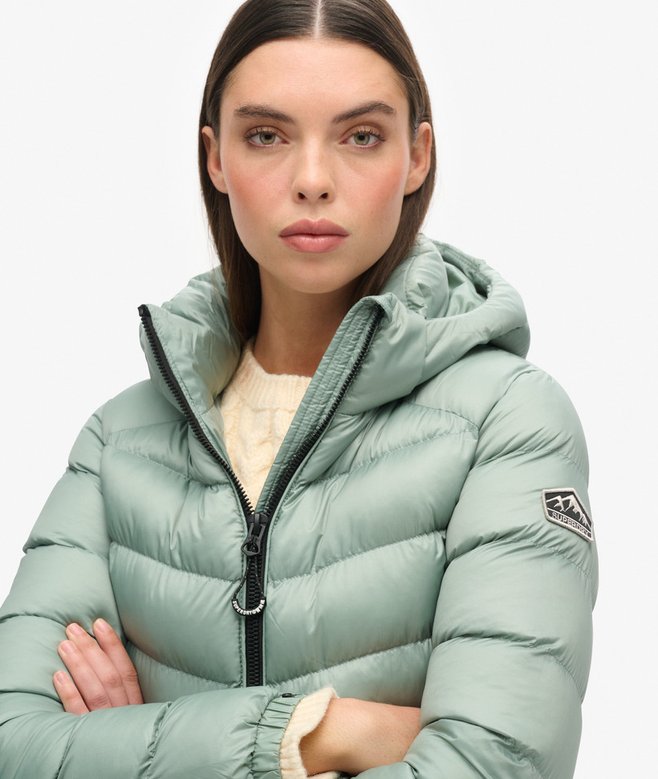 womens Hooded Fuji Padded Jacket in Light Jade Green | Superdry UK