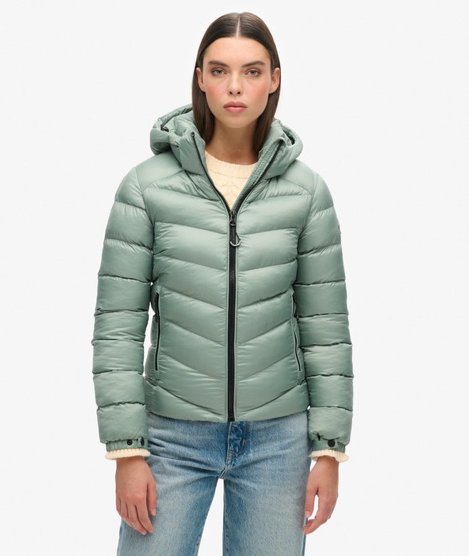 womens Hooded Fuji Padded Jacket in Light Jade Green | Superdry UK