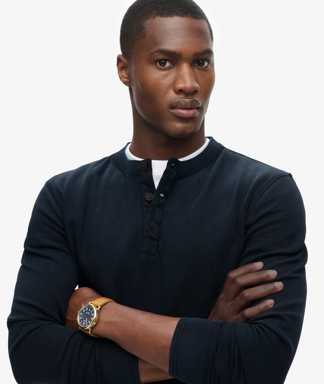 mens Vintage Textured Grandad Top in Eclipse Navy | Superdry US