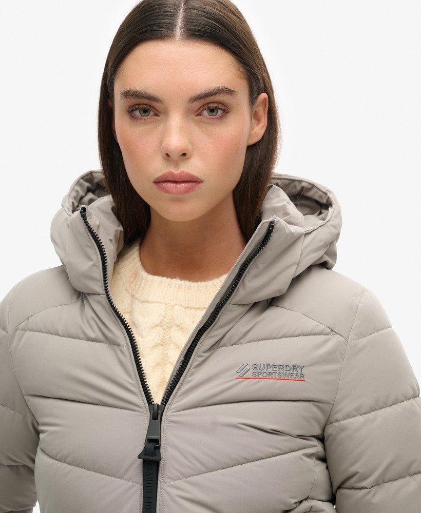 womens Hooded Microfibre Padded Jacket in Winter Stone Grey | Superdry UK