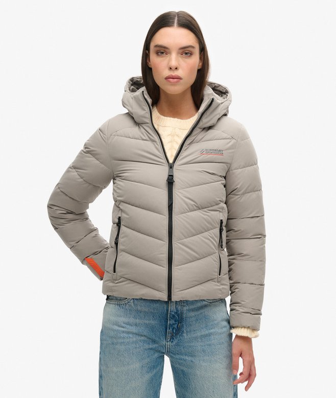 womens Hooded Microfibre Padded Jacket in Winter Stone Grey | Superdry UK