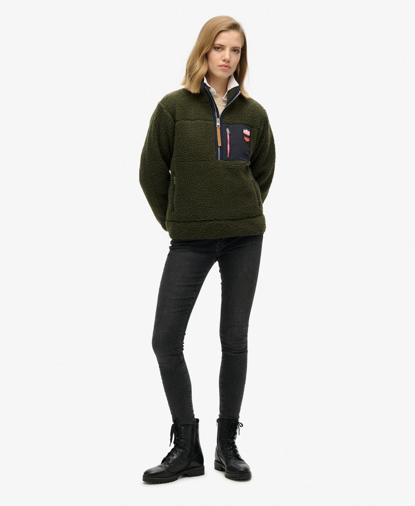 womens Vintage Retro Half Zip Fleece Jumper in Army Khaki Green ...