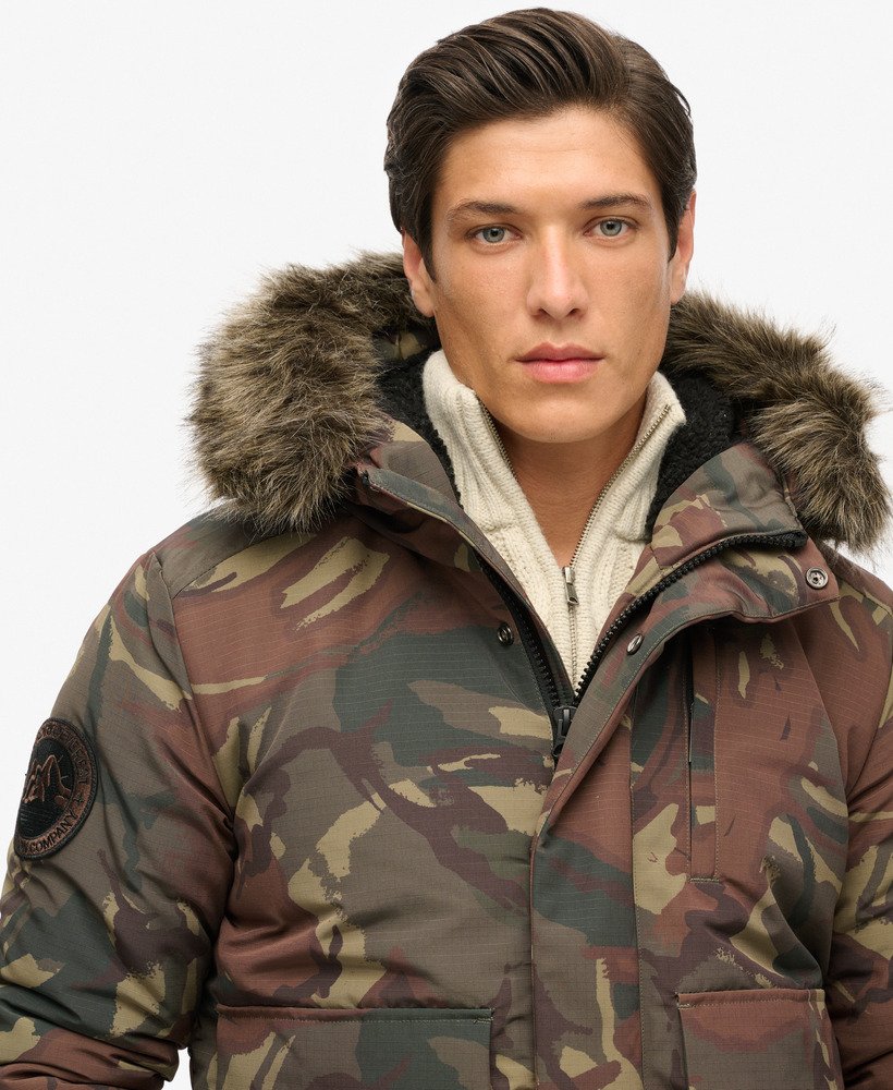 mens Hooded Everest Puffer Bomber Jacket in ARMY CAMO | Superdry UK