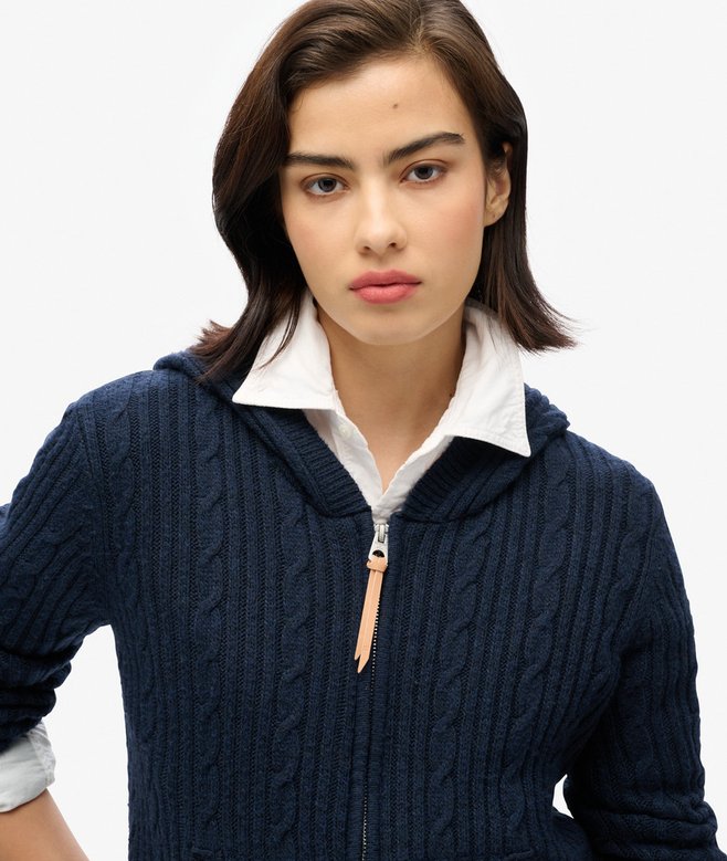 womens Cable Knit Zip Up Jumper in NAUTICAL NAVY | Superdry UK