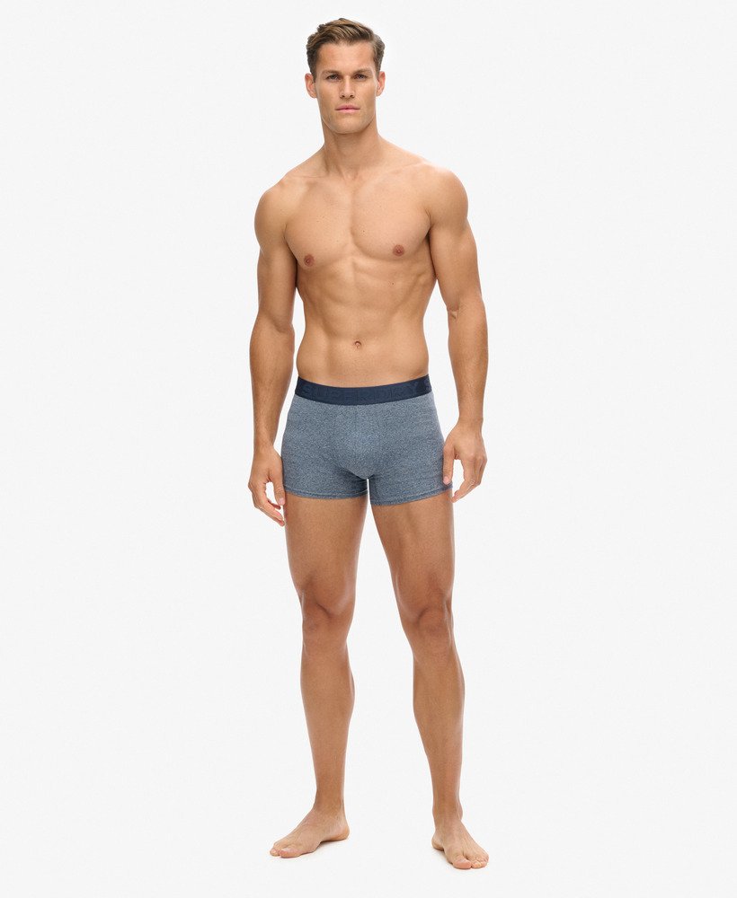 mens Organic Cotton Boxer Triple Pack in Frosted Navy Grit/Dark Indigo ...