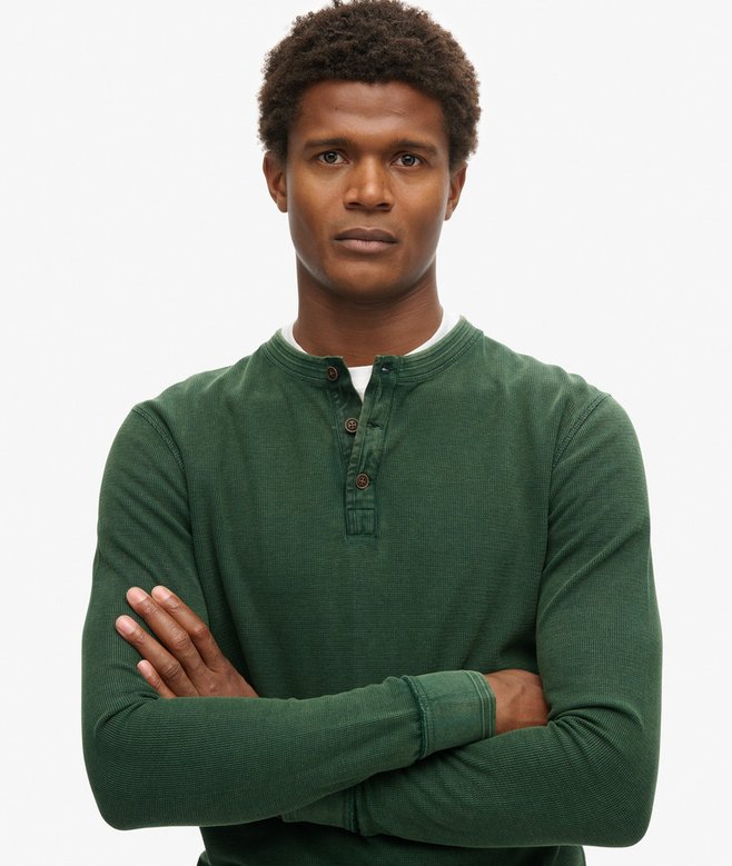 mens Vintage Textured Grandad Top in ENAMEL GREEN | Superdry UK
