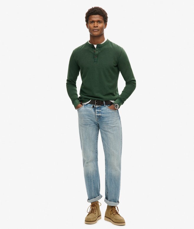 mens Vintage Textured Grandad Top in ENAMEL GREEN | Superdry UK