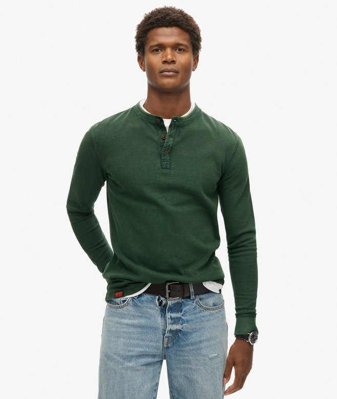 mens Vintage Textured Grandad Top in ENAMEL GREEN | Superdry UK