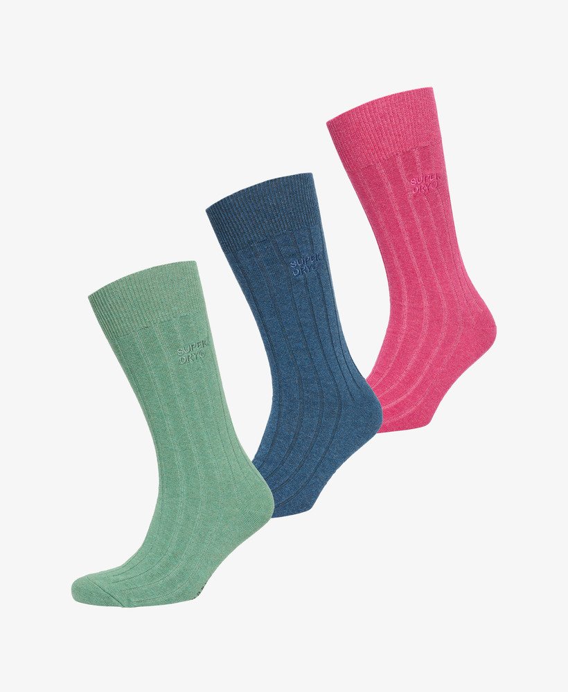 womens Organic Cotton Unisex Core Rib Crew Sock 3 Pack in Cerise Marl | Superdry UK