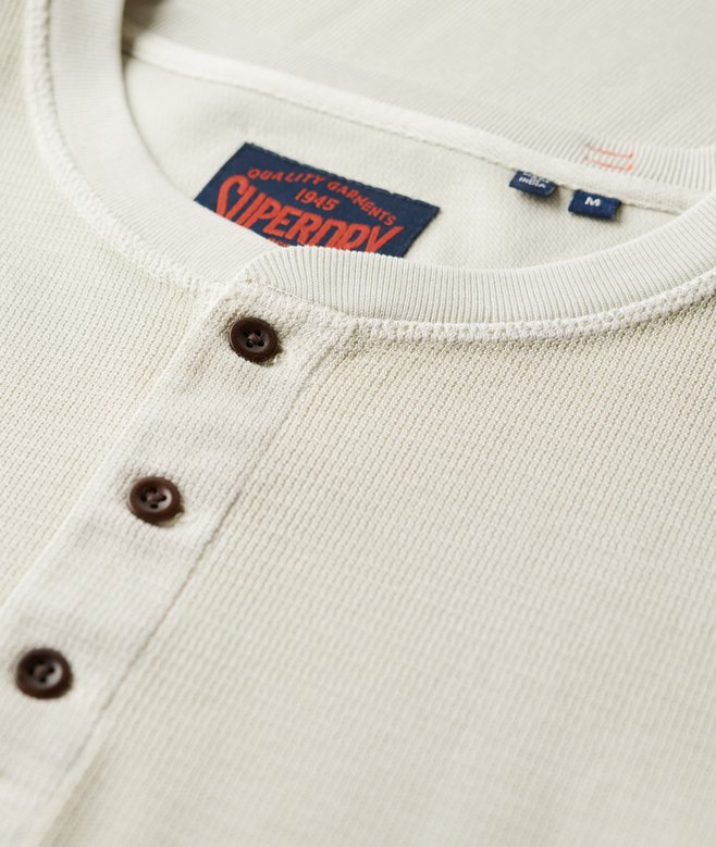 mens Waffle Long Sleeve Half Button Top in Light Stone Beige | Superdry UK