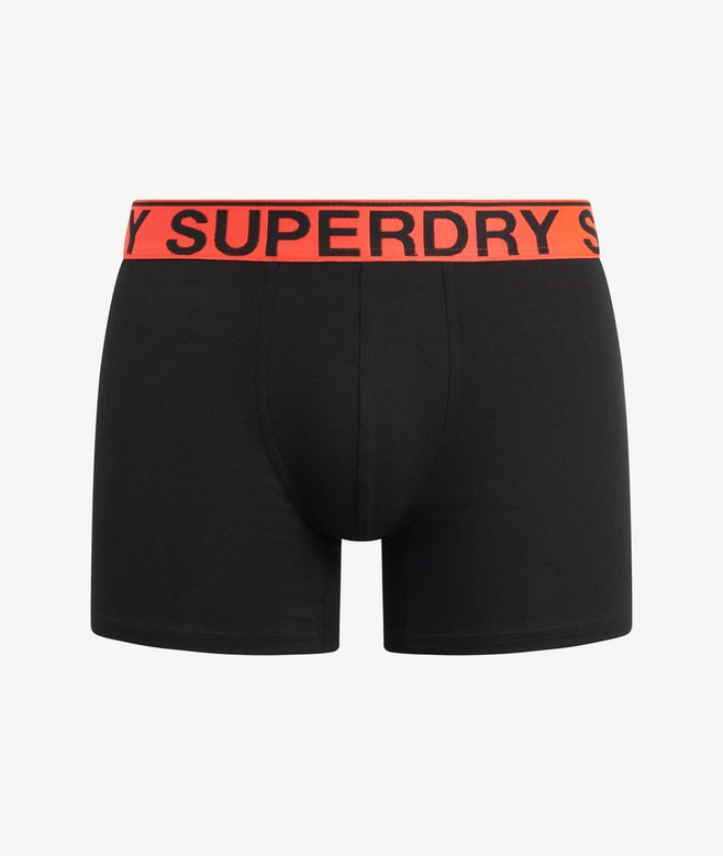 mens Organic Cotton Boxer Double Pack in Black/Black Mid Grey Stripe ...