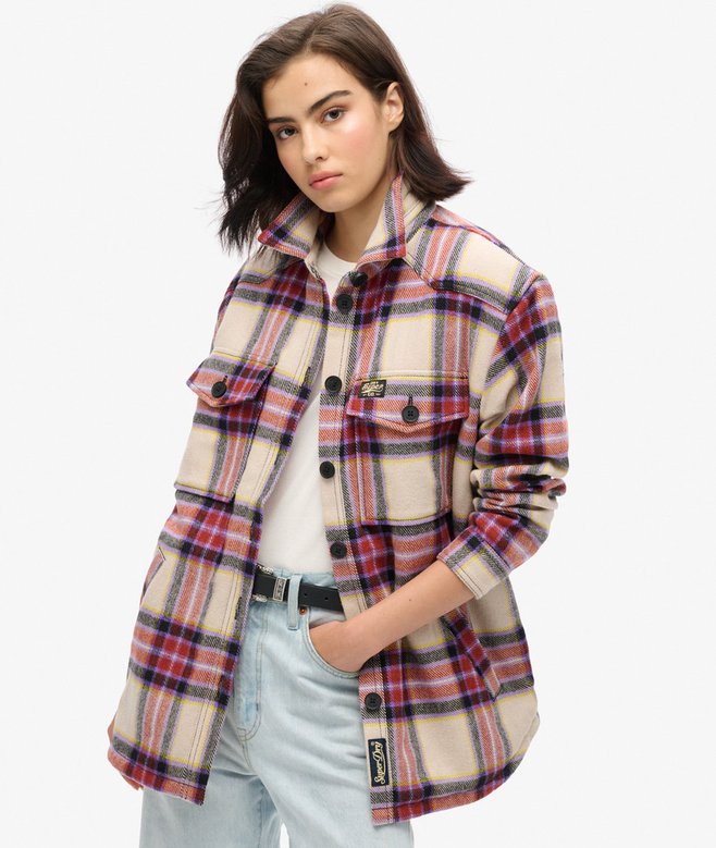 womens Borg Check Overshirt in Brown/Purple/Yellow Check | Superdry UK