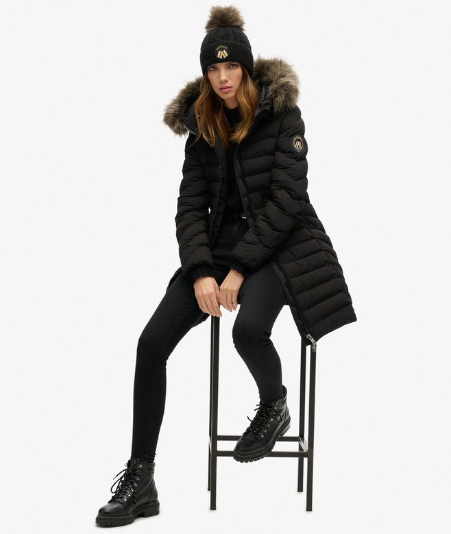 womens Cable Luxe Knit Beanie Hat in Black | Superdry UK